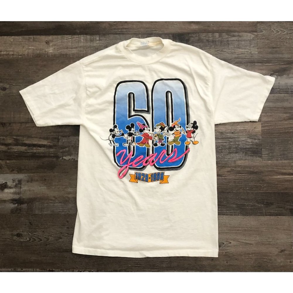 Vtg 1988 Disney 60 Years Mickey Mouse Xl Puffy Neon T… - Gem